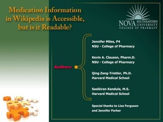 Medication Information in Wikipedia is Accessible, but is it Readable ...