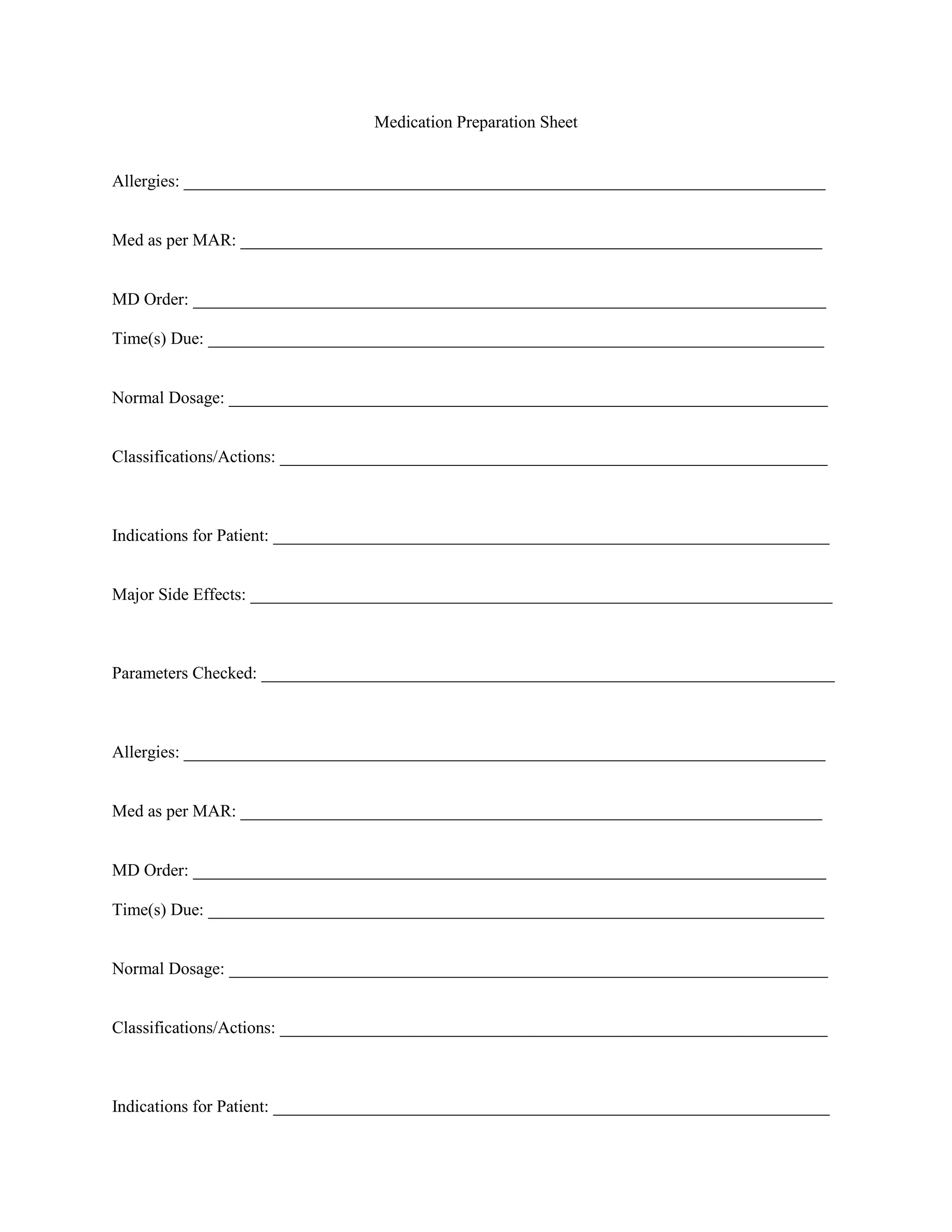 Medication preparation sheet | DOCX