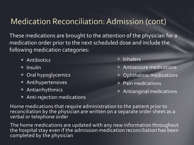 Medication reconciliation | PPTX | Pharmaceutical Drugs | Medical Health
