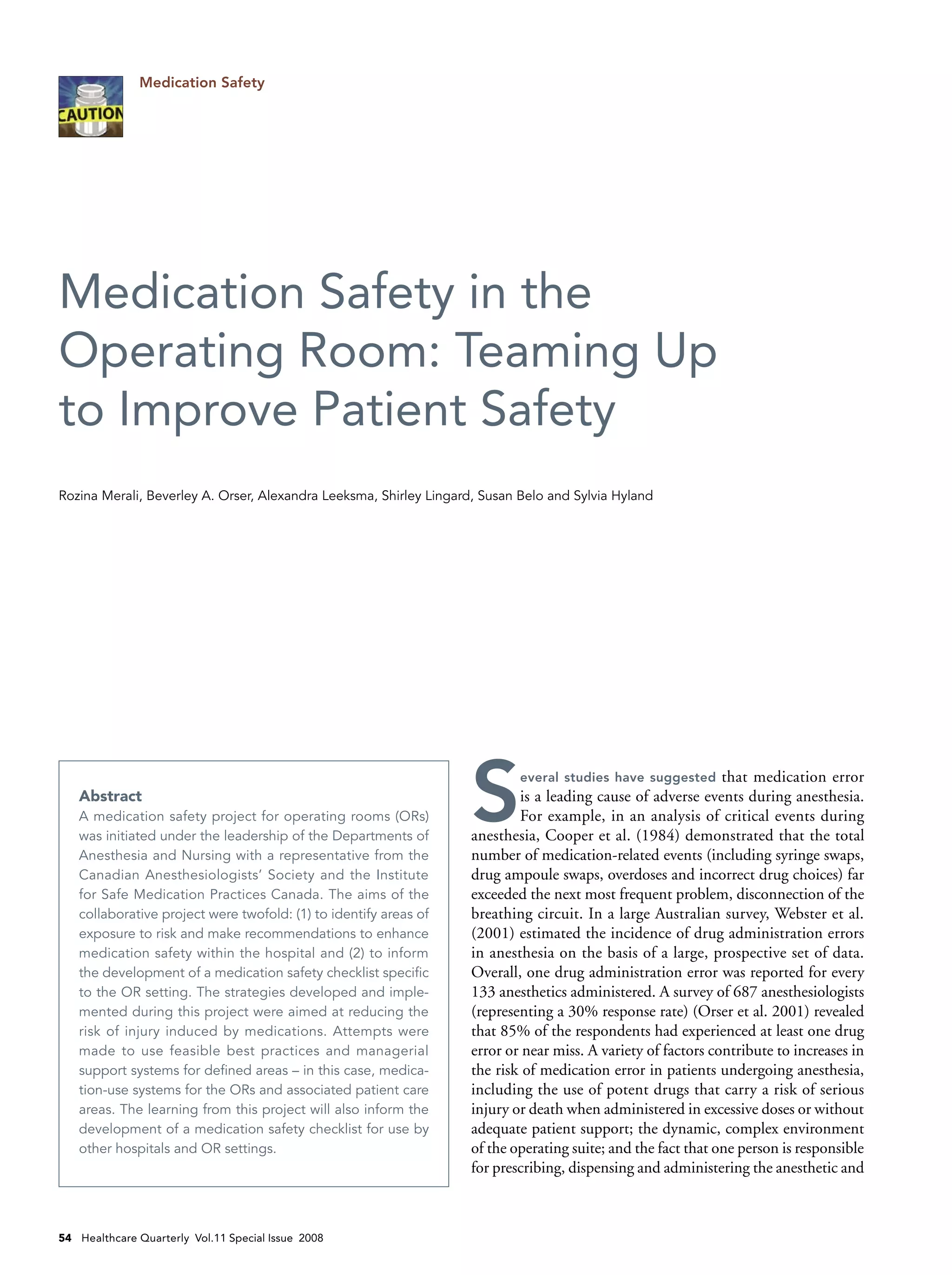 Medication safety in the operating room teaming up to improve patient ...