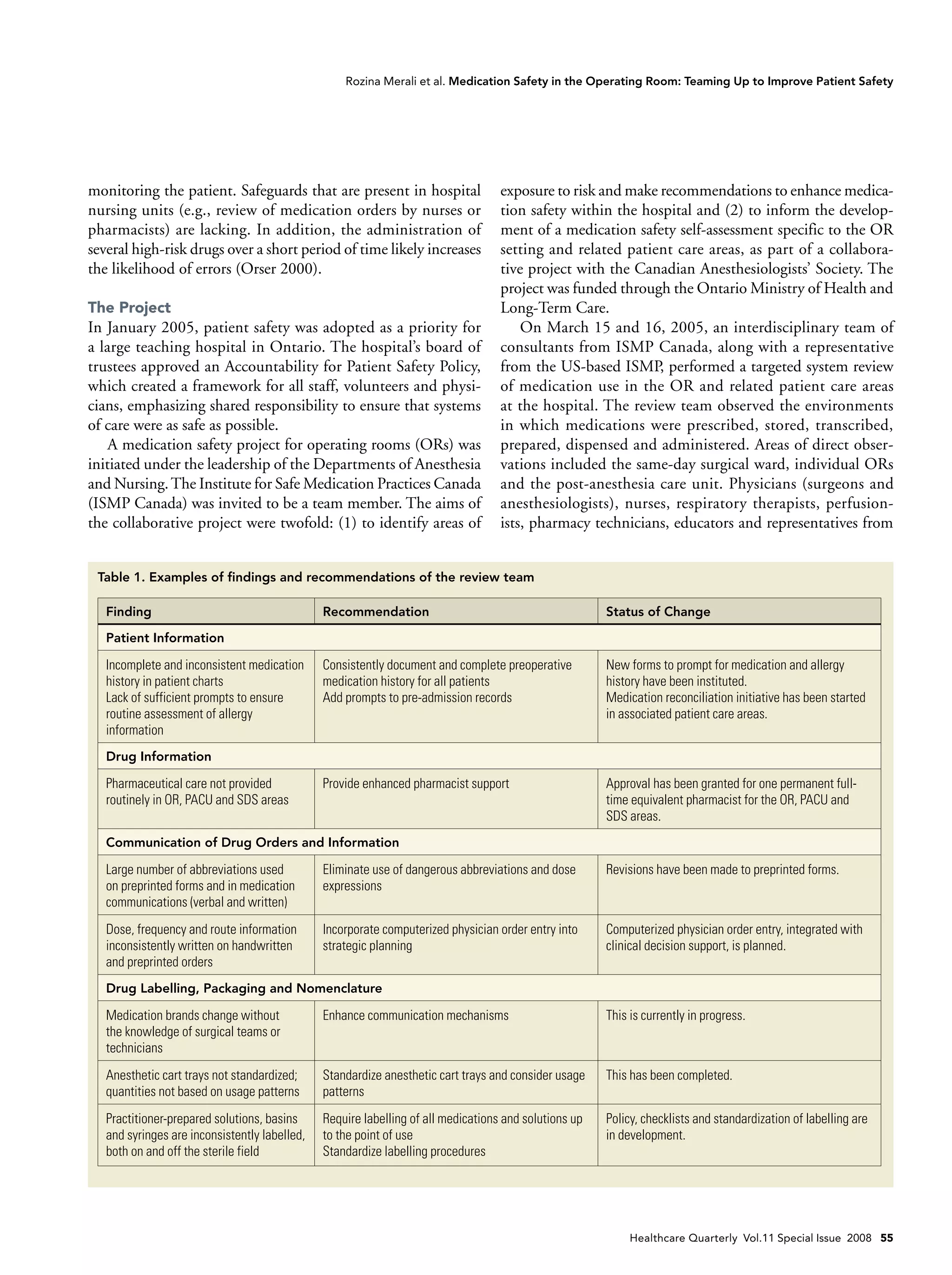 Medication safety in the operating room teaming up to improve patient ...