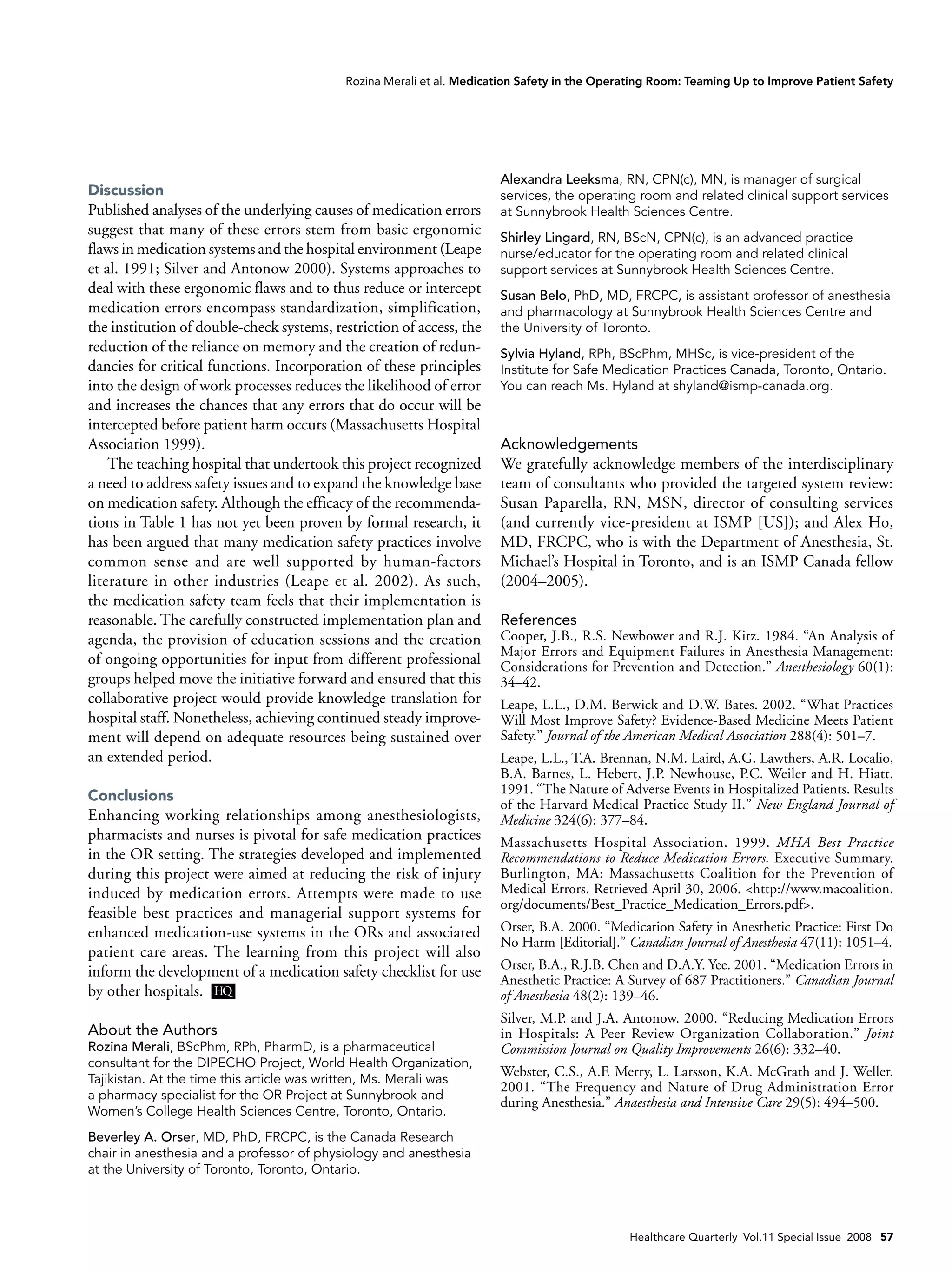 Medication safety in the operating room teaming up to improve patient safety | PDF