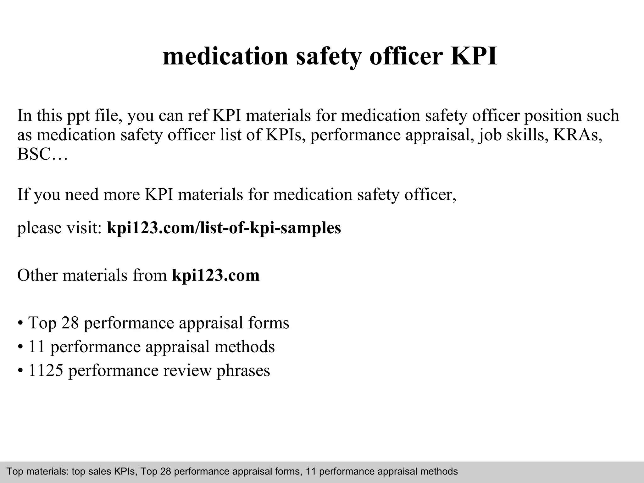 Medication safety officer kpi | PPT
