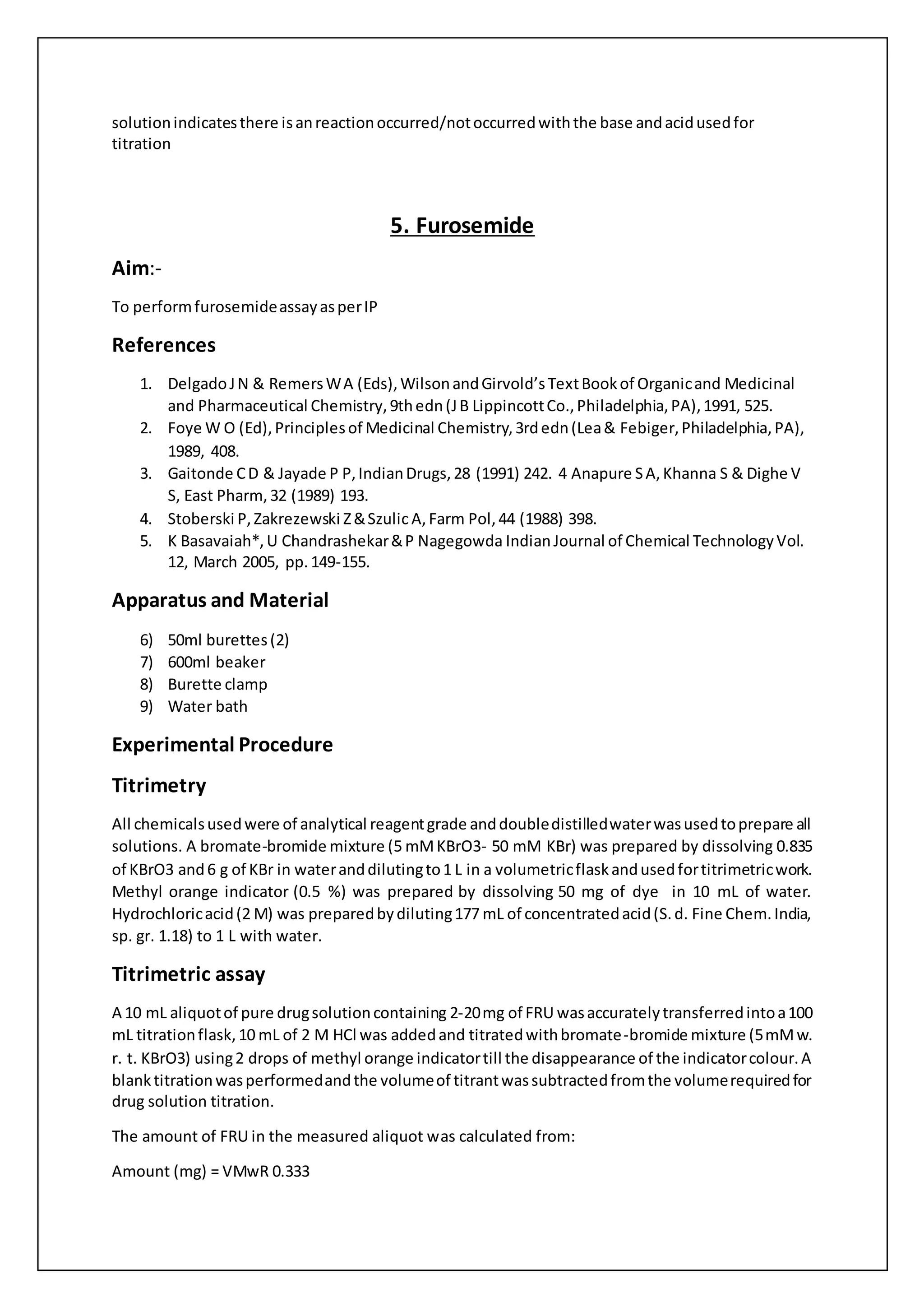 Medicinal chemistry i practicals | DOCX