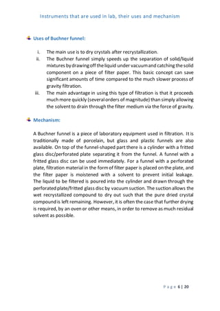 Instruments that are used in lab, their uses and mechanism | DOCX