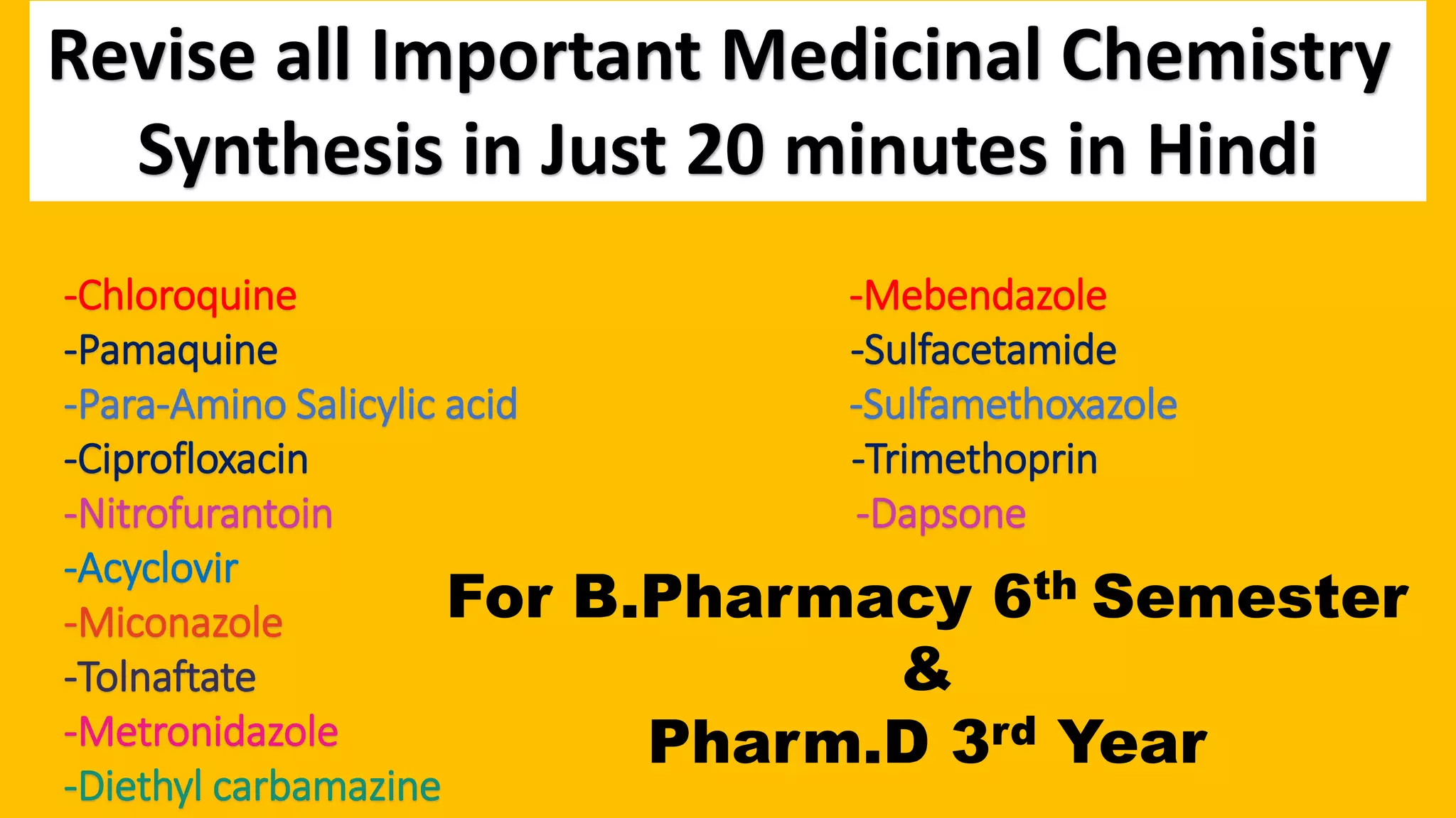 Revise all Important Medicinal Chemistry Synthesis | PPTX