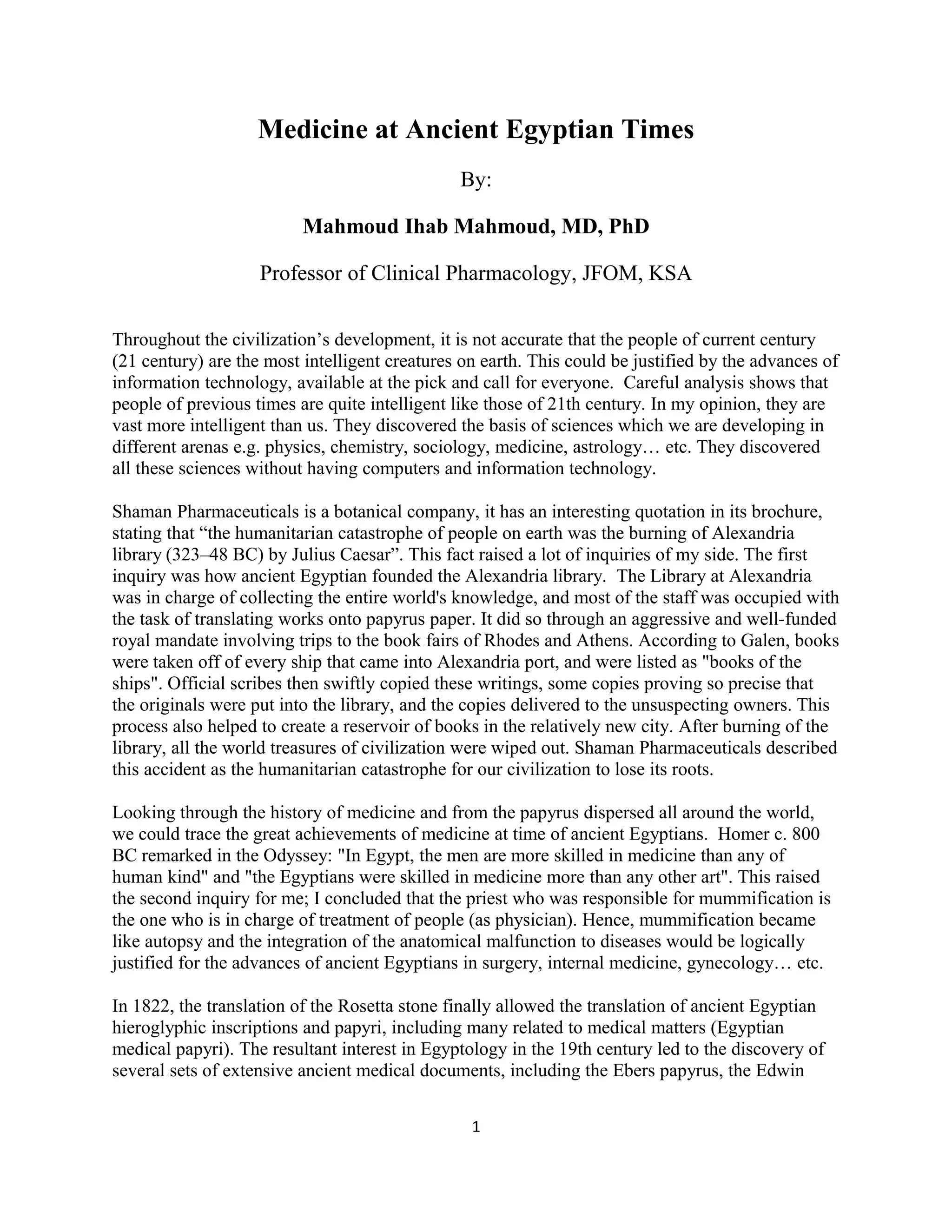 Medicine in ancient egyptians times | DOC