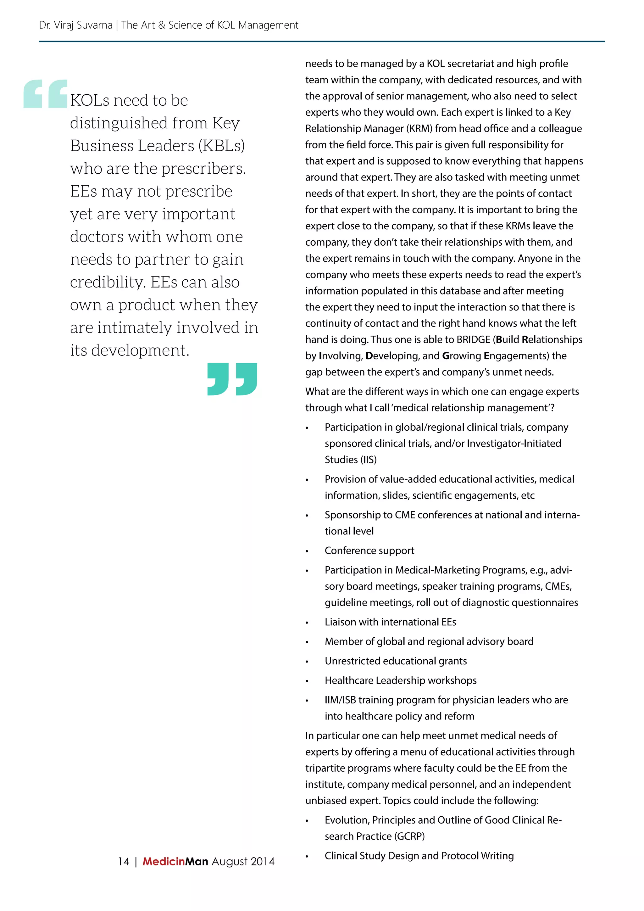 KOL Relationship Management in Pharma & Devices - Workshop Highlights | PDF