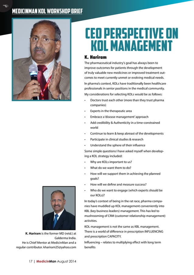 KOL Relationship Management in Pharma & Devices - Workshop Highlights