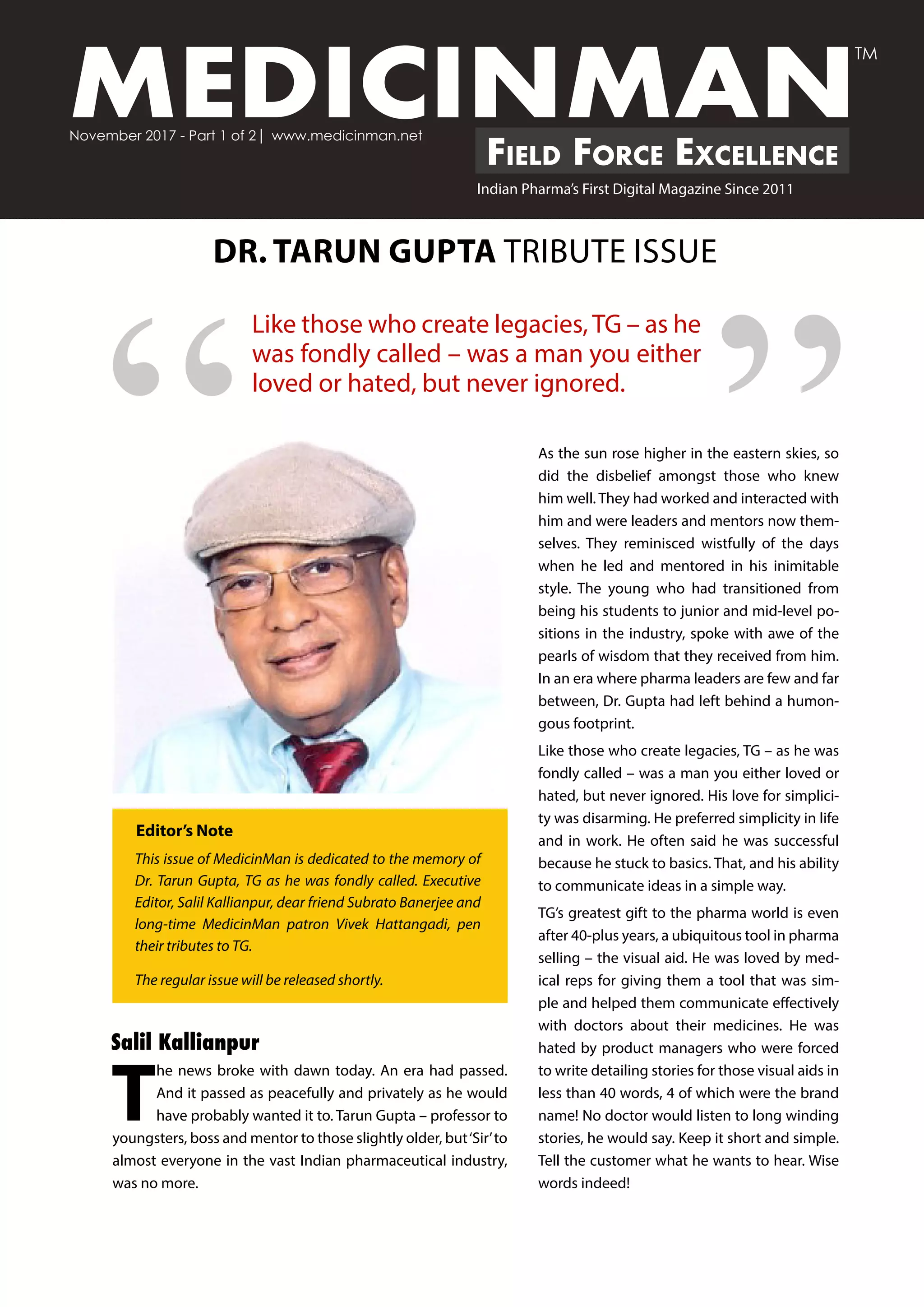Tribute to Dr Tarun Gupta | PDF