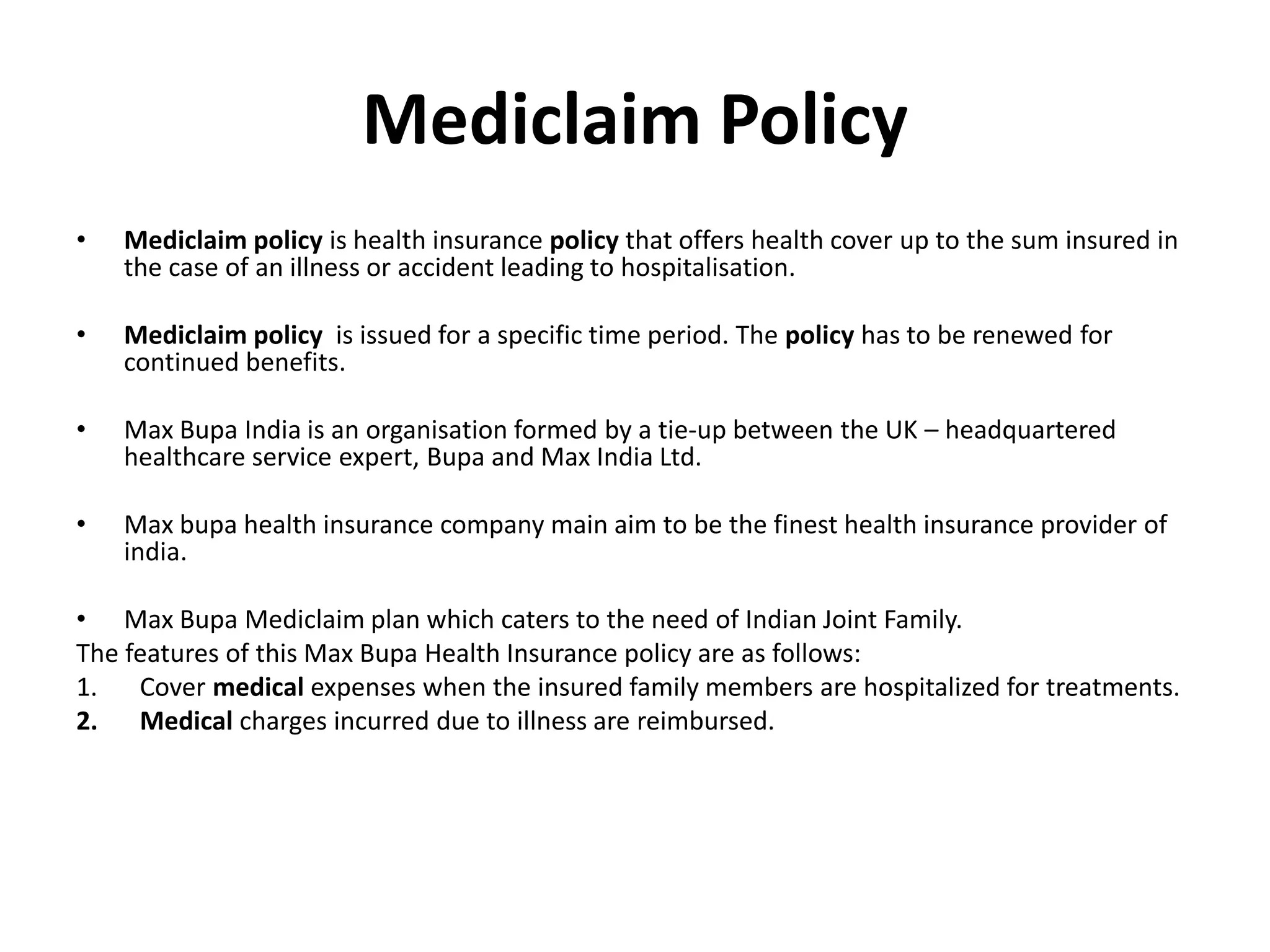 Mediclaim policy of max bupa health insurance | PPTX