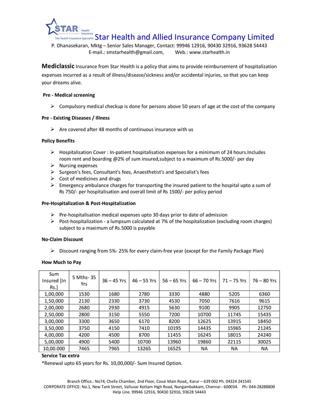 Star Health Insurance - Mediclassic Individual Health Insurance | PDF ...