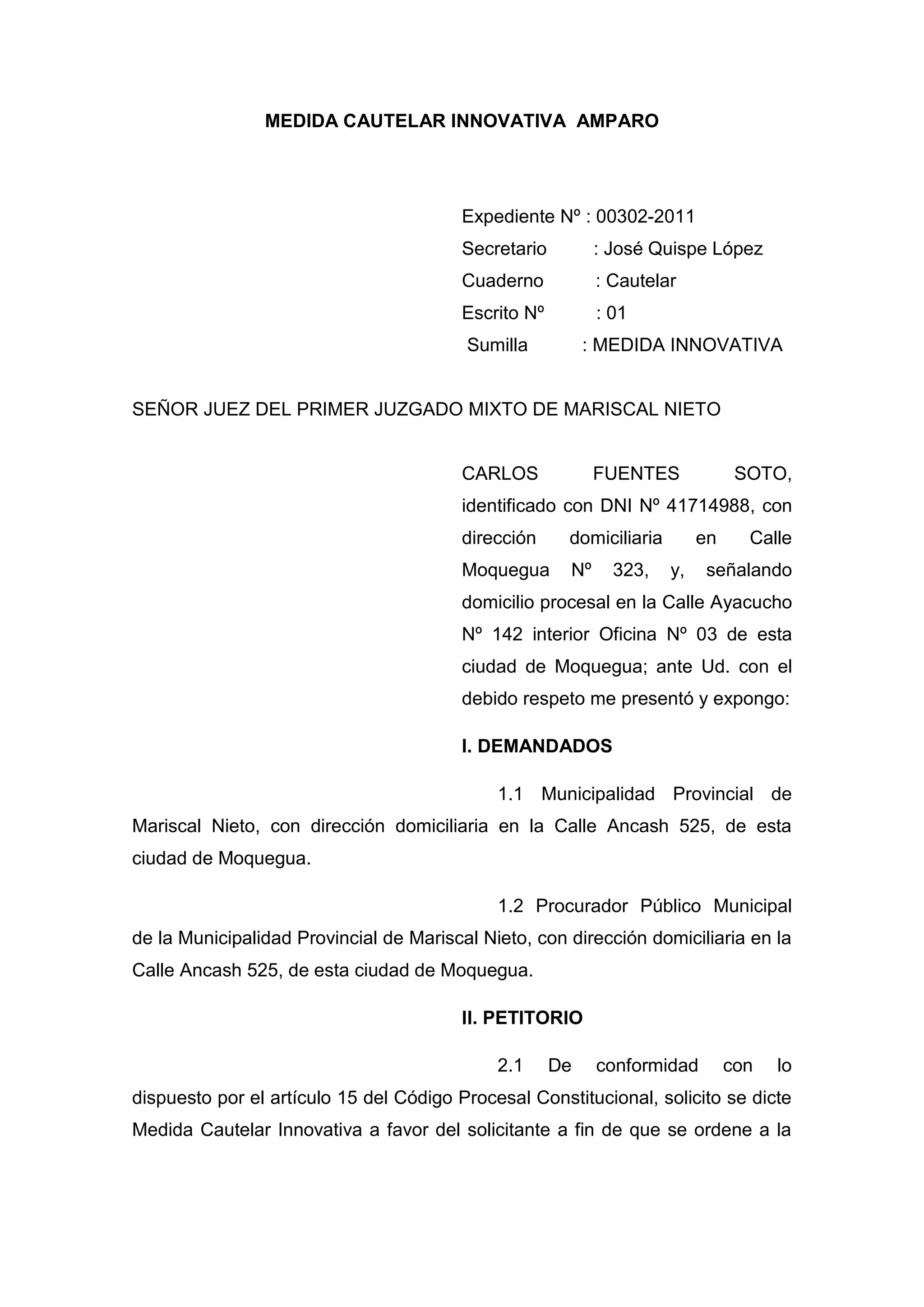 MEDIDA CAUTELAR DE AMPARO | DOCX