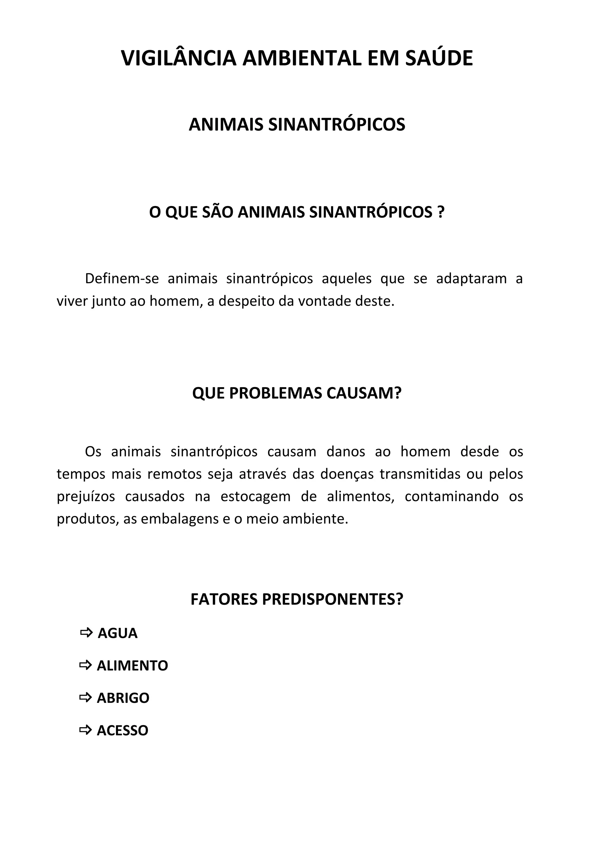 Medidas de controle veotorial e de animais sinant´ropicos | PDF