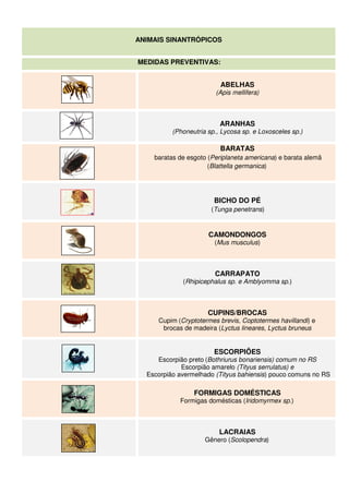 Medidas de controle veotorial e de animais sinant´ropicos | PDF