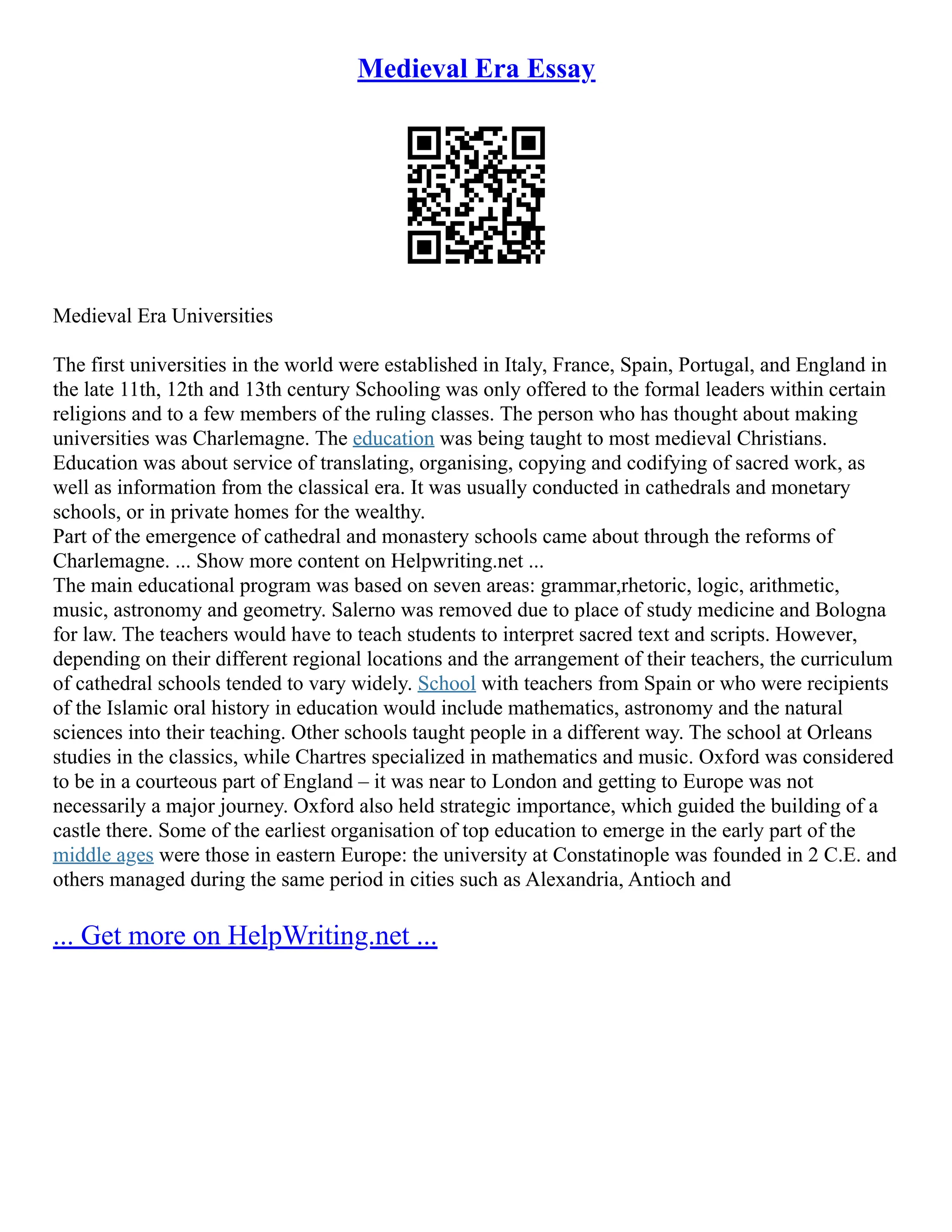 Medieval Era Essay | PDF