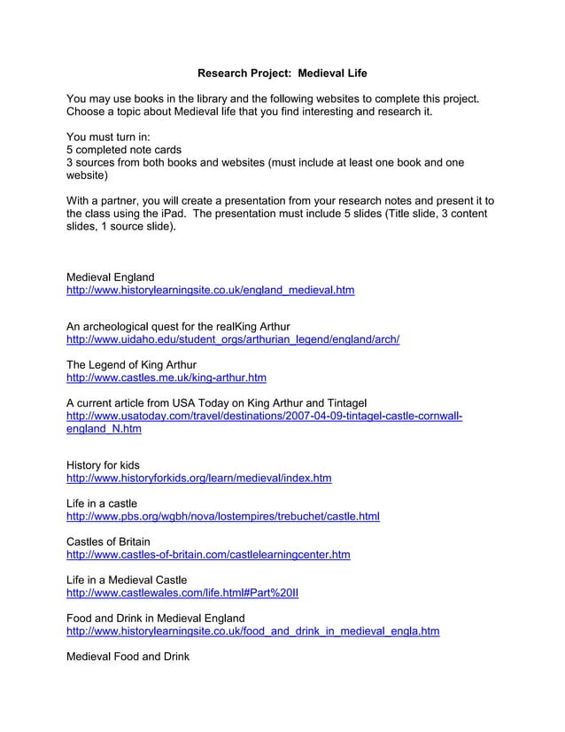 Medieval life research project | PDF