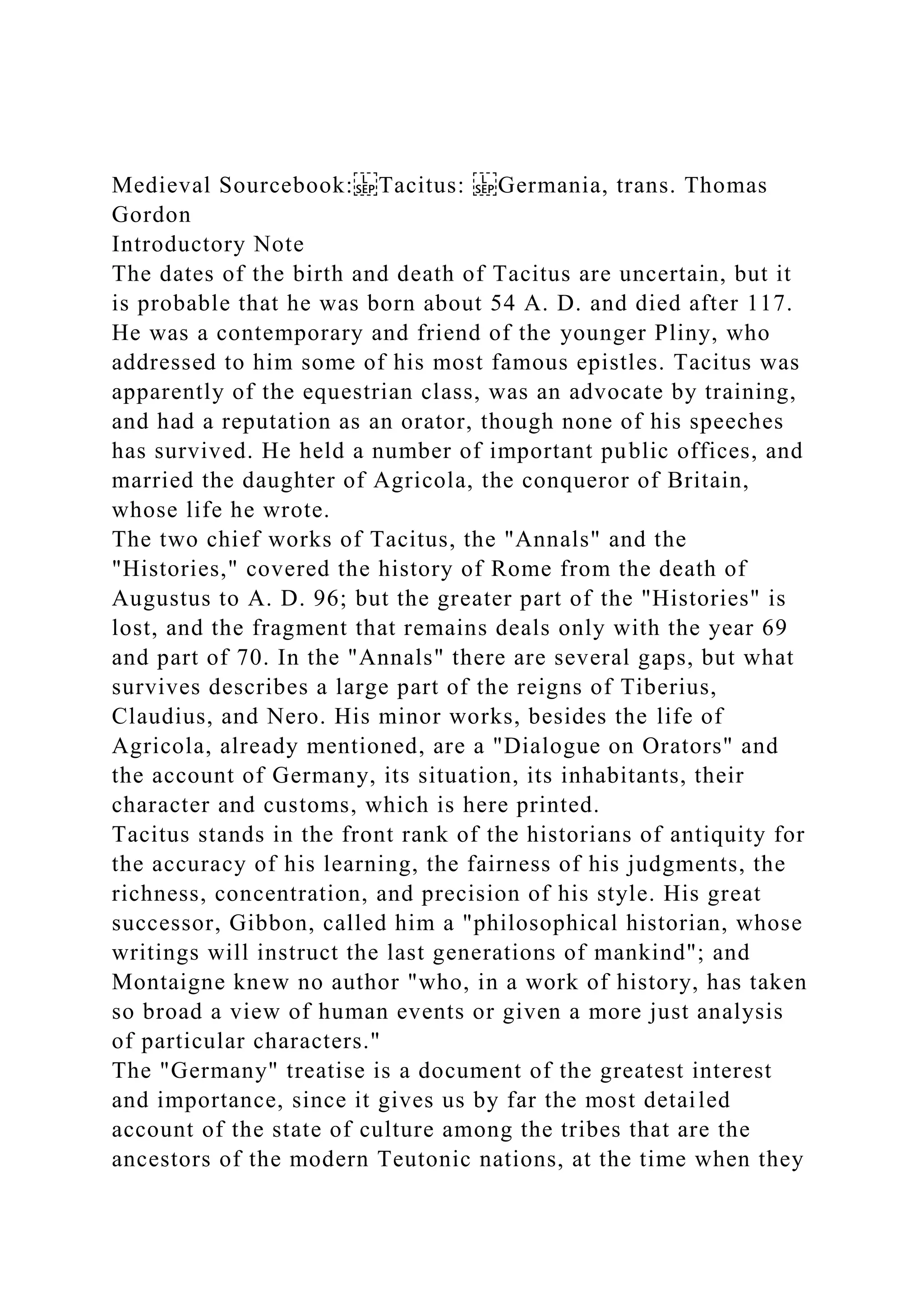 Medieval Sourcebook Tacitus Germania, trans. Thomas GordonInt.docx