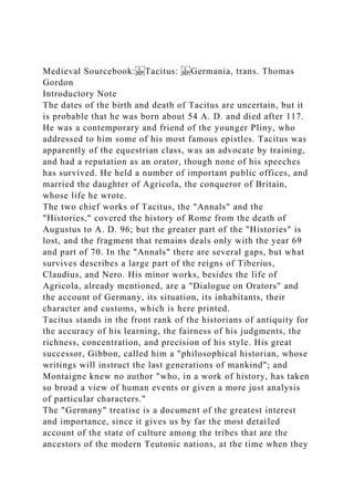 Medieval Sourcebook Tacitus Germania, trans. Thomas GordonInt.docx