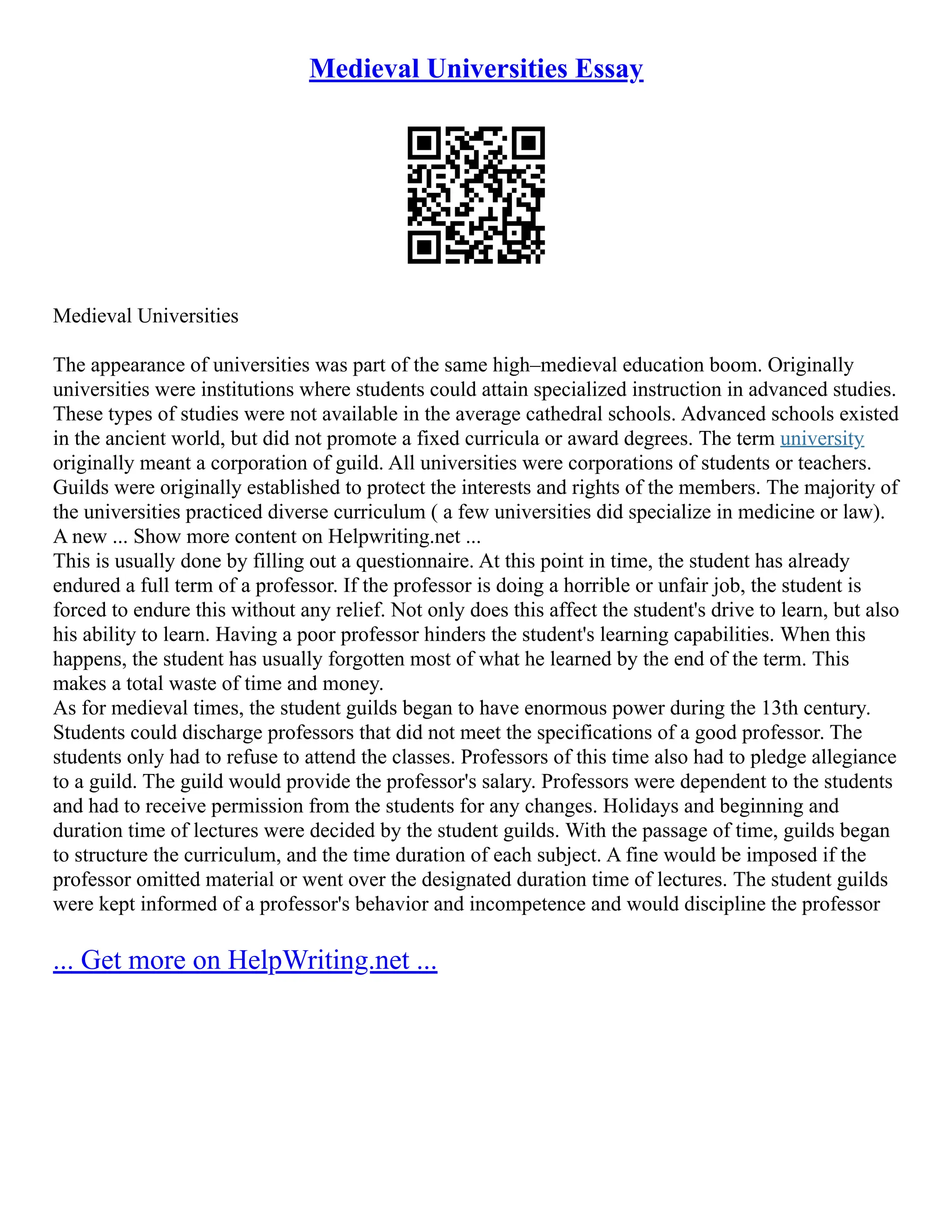 Medieval Universities Essay | PDF