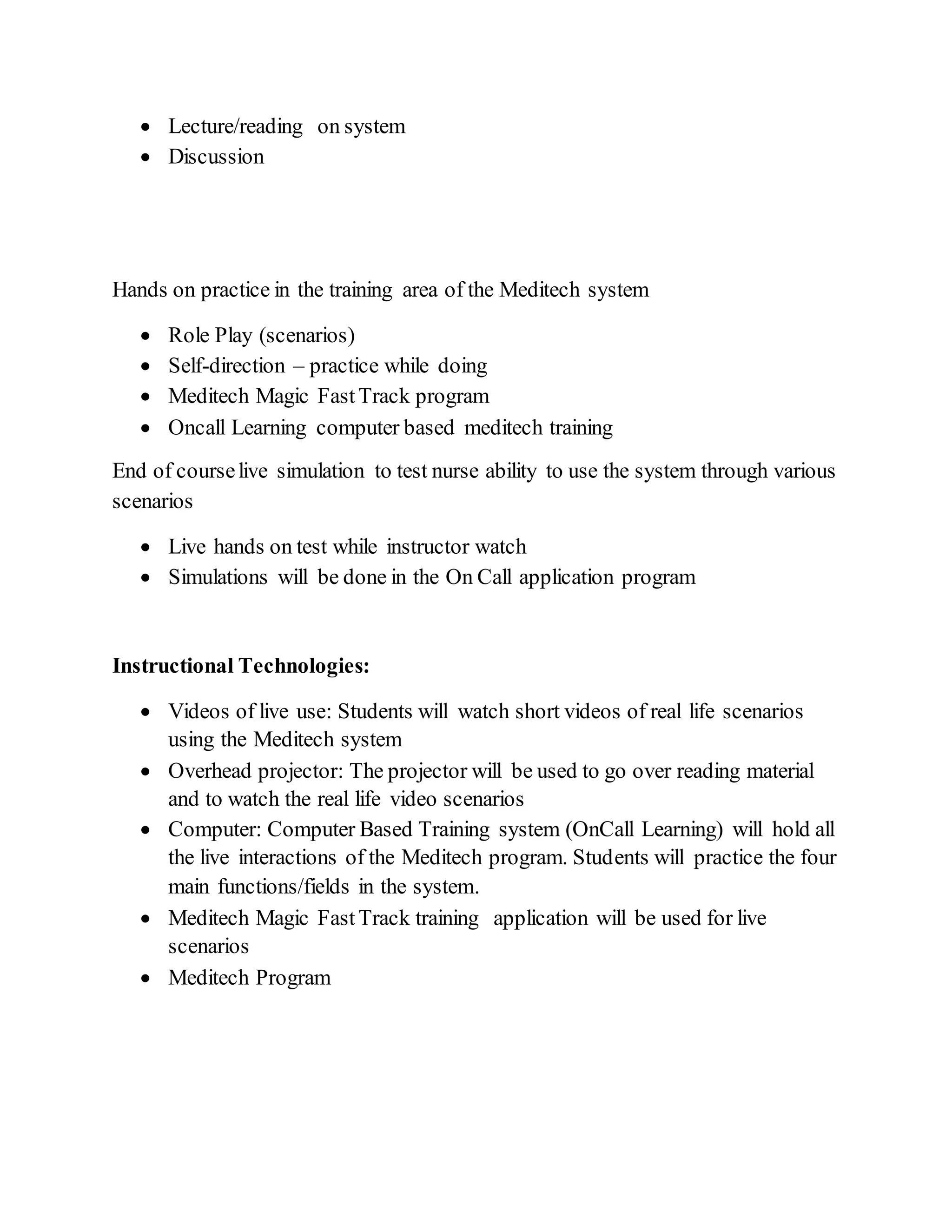 Meditech training phase ii | DOCX