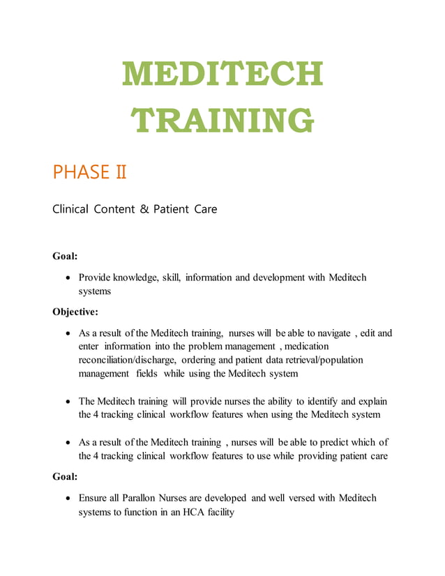 Meditech training phase ii | DOCX | Healthcare Industry | Industries
