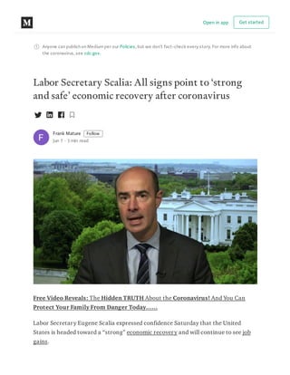 Labor Secretary Scalia: All signs point to 'strong and safe' economic ...