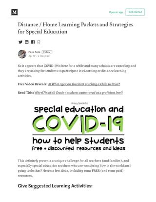 Distance / Home Learning Packets and Strategies for Special Education | PDF