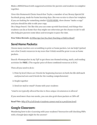 Distance / Home Learning Packets and Strategies for Special Education | PDF