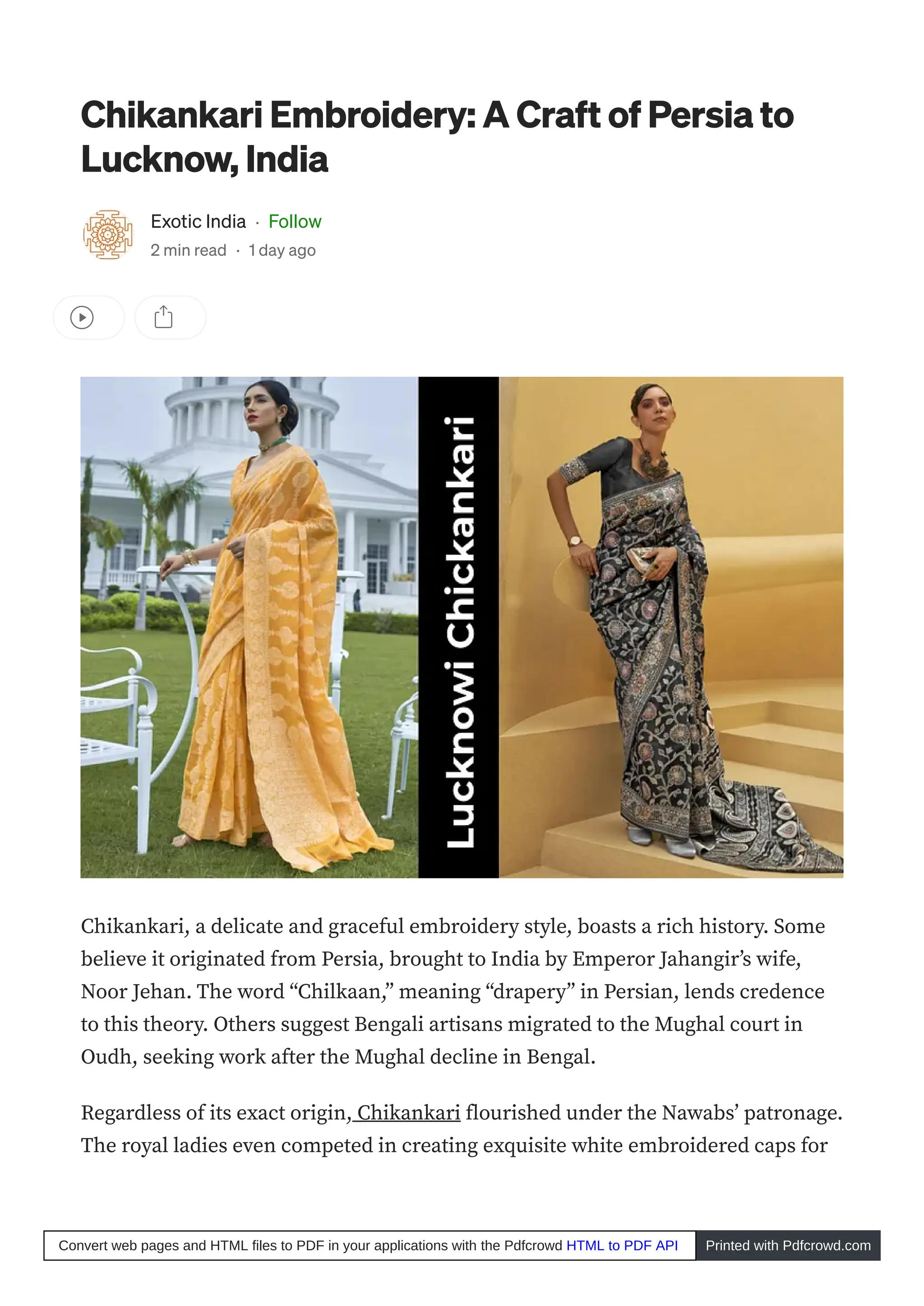 Chikankari Embroidery: A Craft of Persia to Lucknow, India | PDF