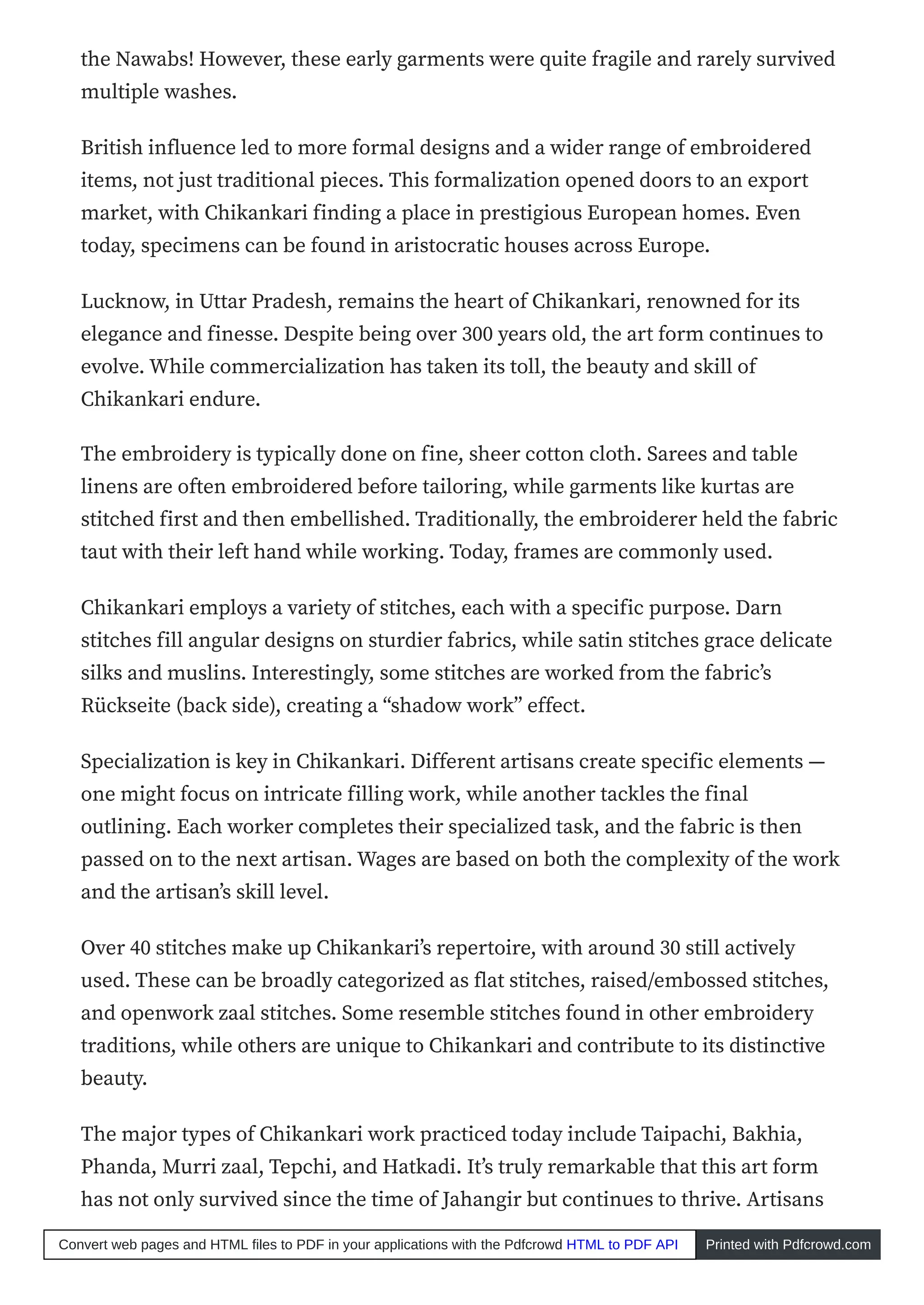 Chikankari Embroidery: A Craft of Persia to Lucknow, India | PDF