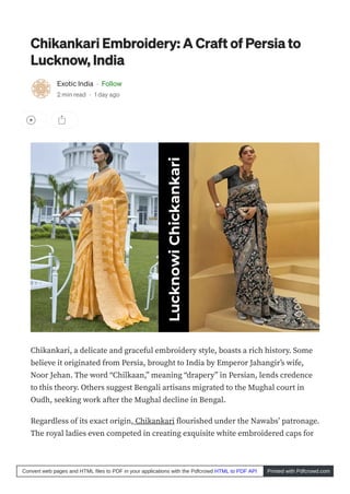 Chikankari Embroidery: A Craft of Persia to Lucknow, India | PDF