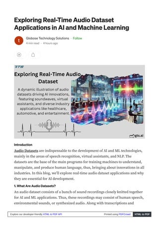 Exploring Real-Time Audio Dataset Applications in AI and Machine Learning | PDF