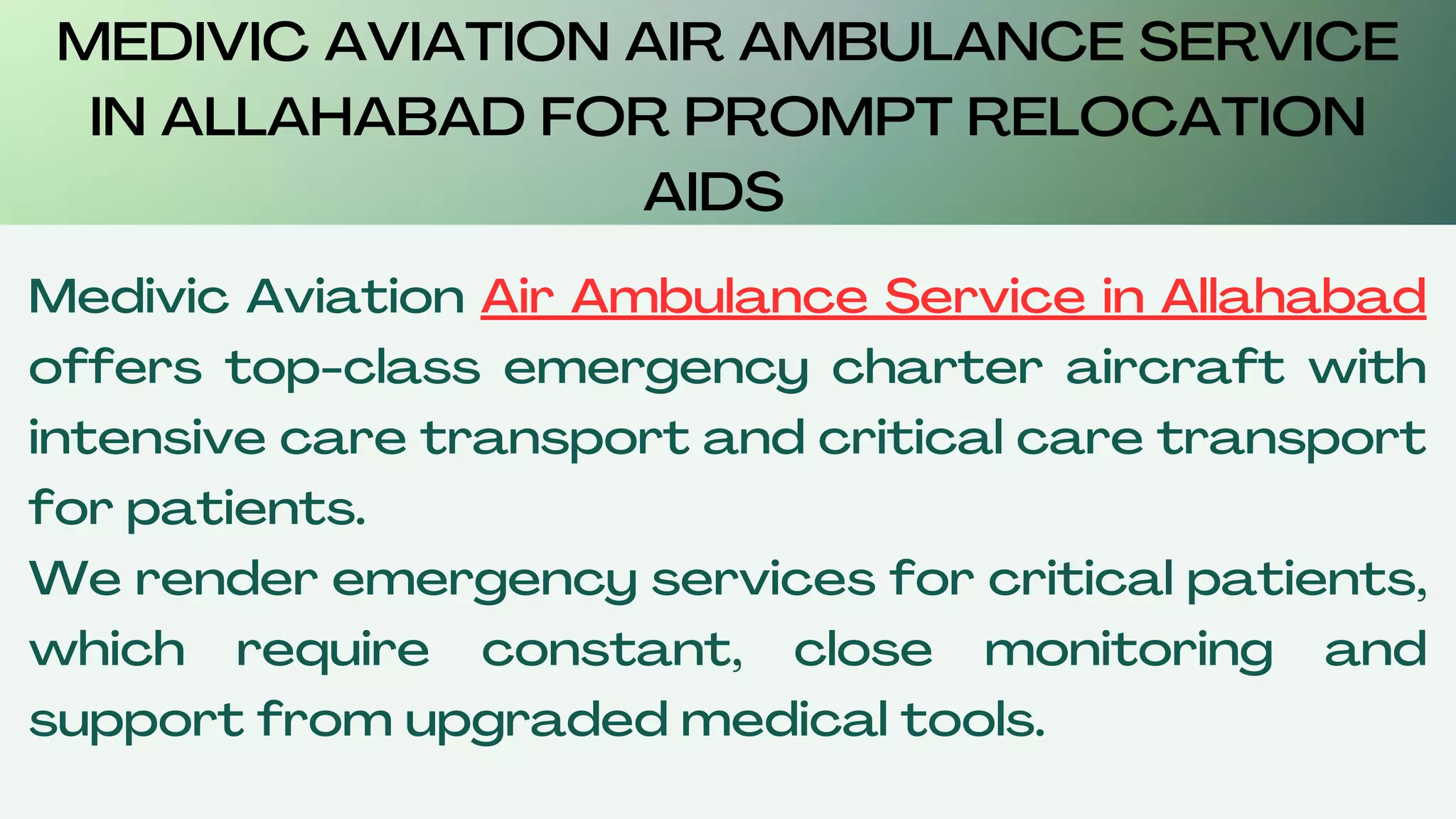 Medivic Aviation Air Ambulance Service in Allahabad & Gorakhpur | PPT