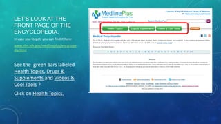 MedlinePlus: a tutorial | PPT
