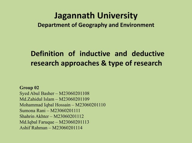 Definition of inductive and deductive research approaches & type of ...
