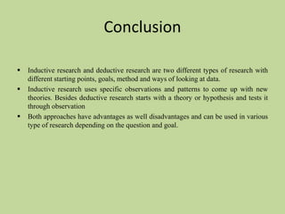 Definition of inductive and deductive research approaches & type of research | PPTX | Science