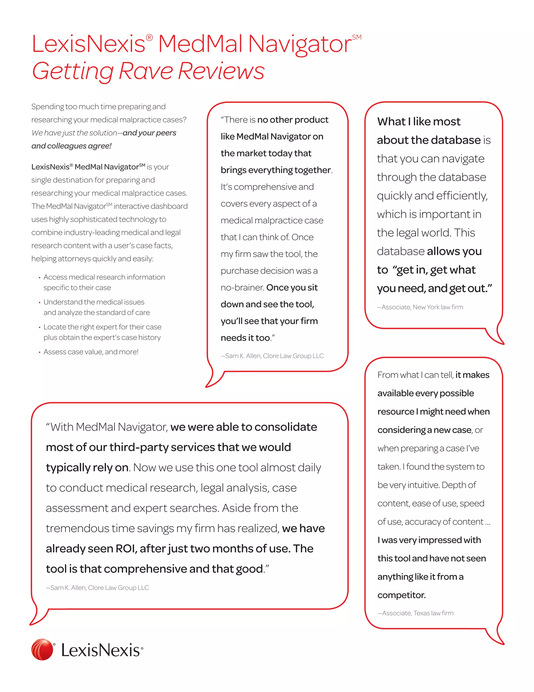 LexisNexis MedMal Navigator Product Testimonials | PDF