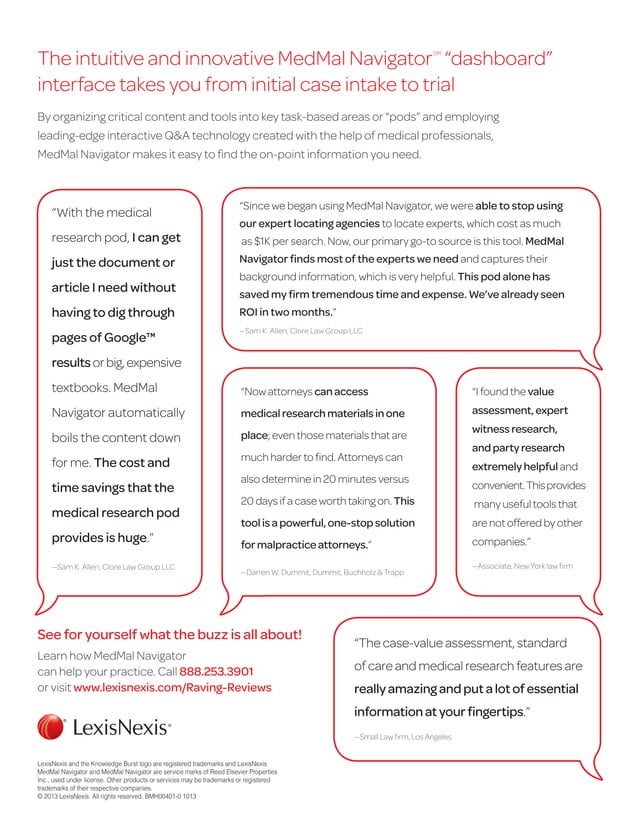 LexisNexis MedMal Navigator Product Testimonials | PDF