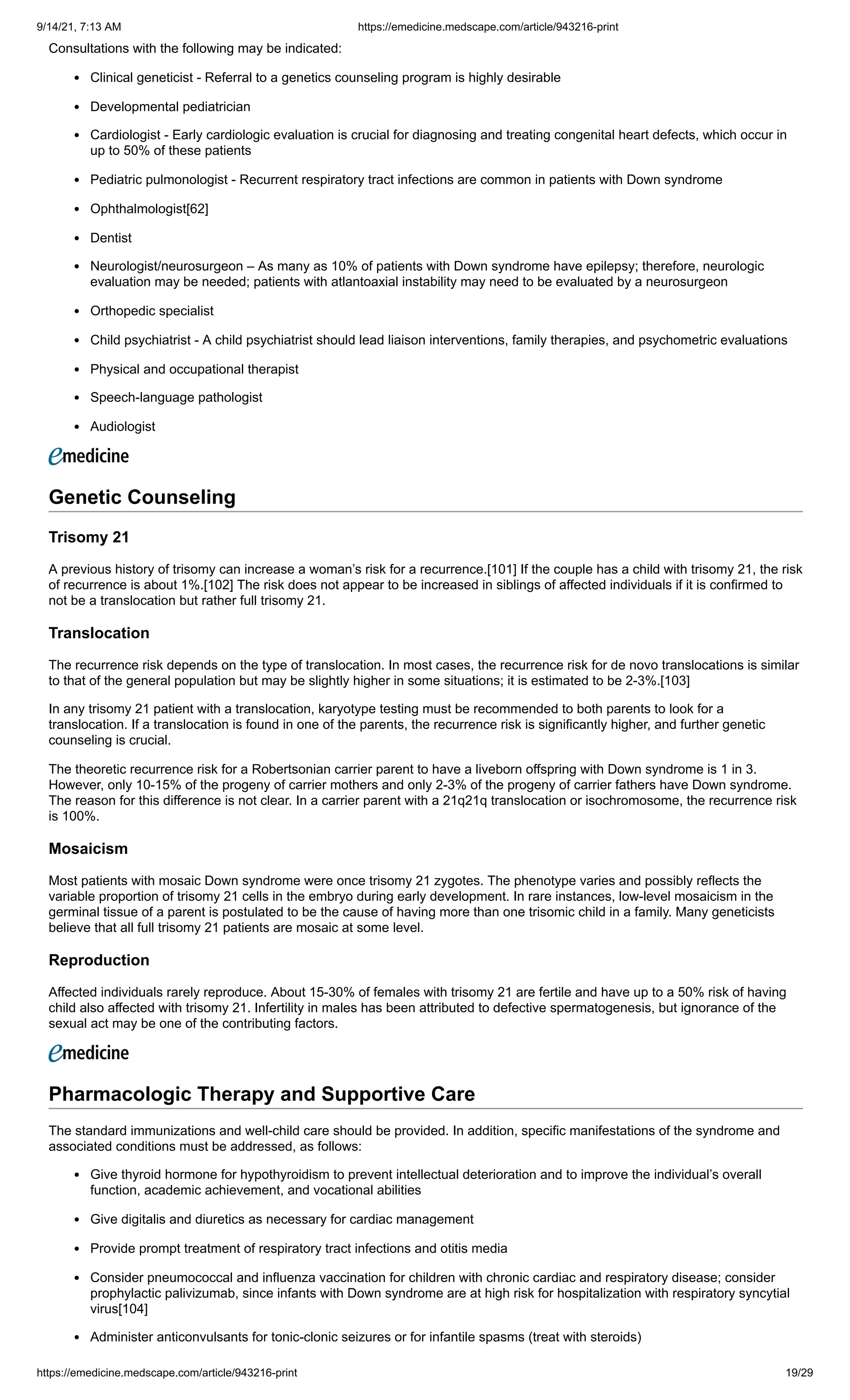 Down Syndrome (Medscape.com) | PDF