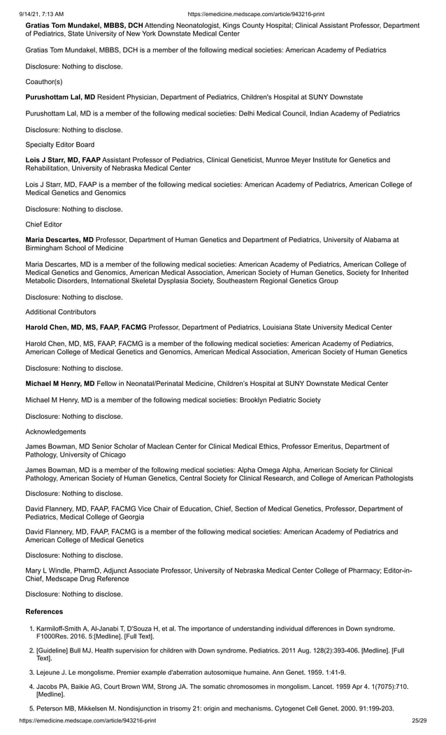 Down Syndrome (Medscape.com) | PDF