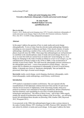 Media and social changing since 1979: towards a diachronic ethnography ...