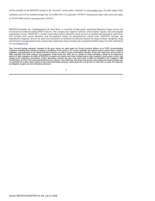 Q2 2009 Earning Report of Medtox Scientific, Inc. | PDF