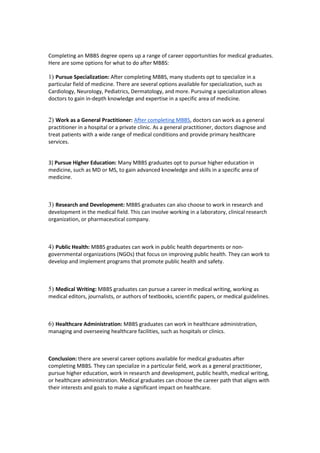 Discover What To Do After MBBS in India | DOCX | Healthcare Industry | Industries