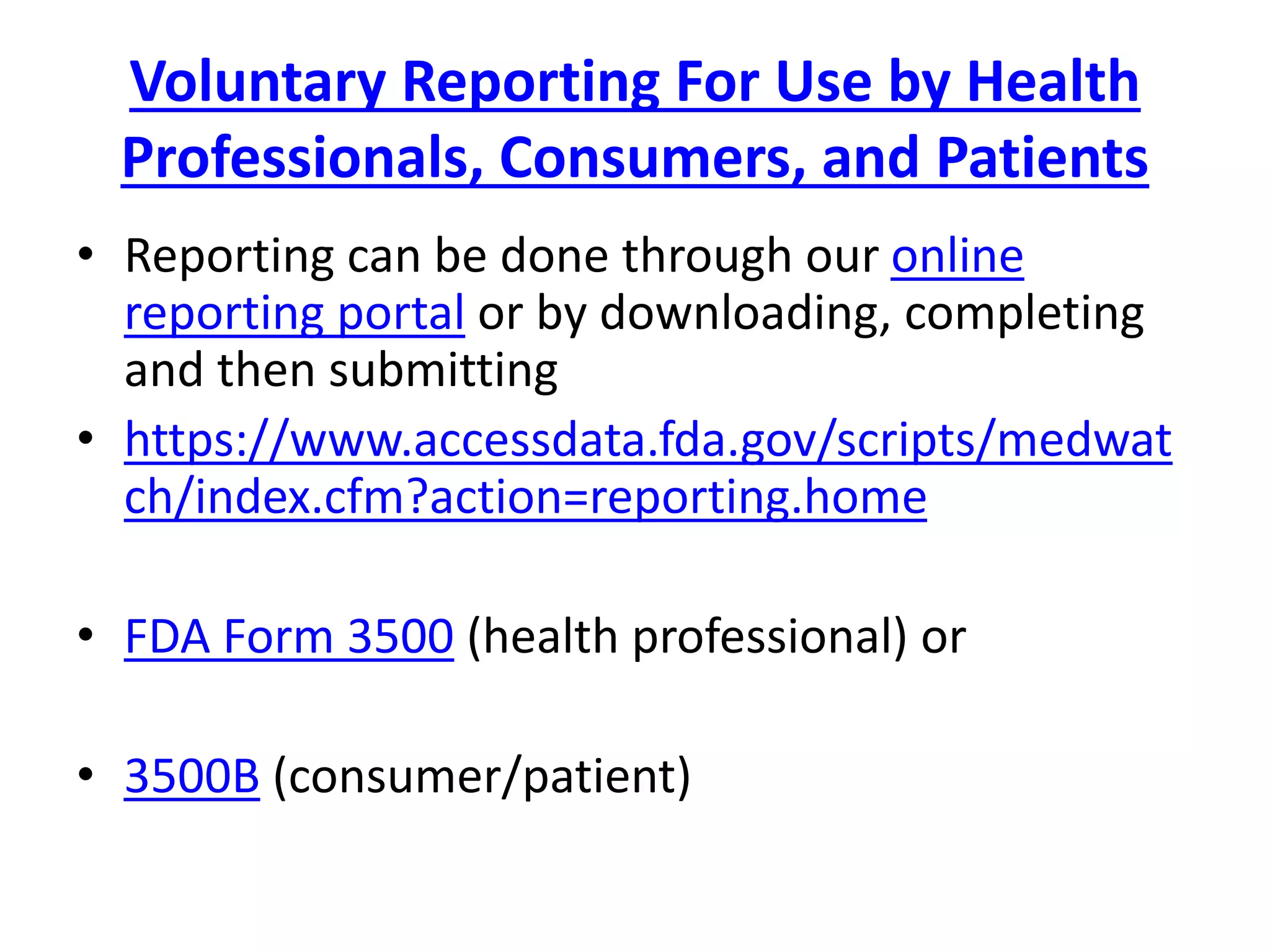 Medwatch and FAERS database | PPTX
