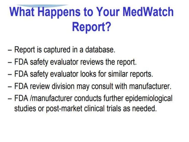 Medwatch and FAERS database | PPTX | Pharmaceutical Industry | Industries