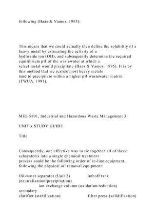 MEE 5801, Industrial and Hazardous Waste Management 1 .docx