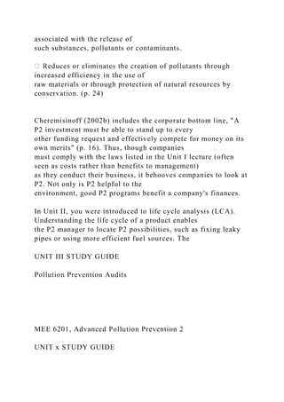 MEE 6201, Advanced Pollution Prevention 1 Course Lear.docx