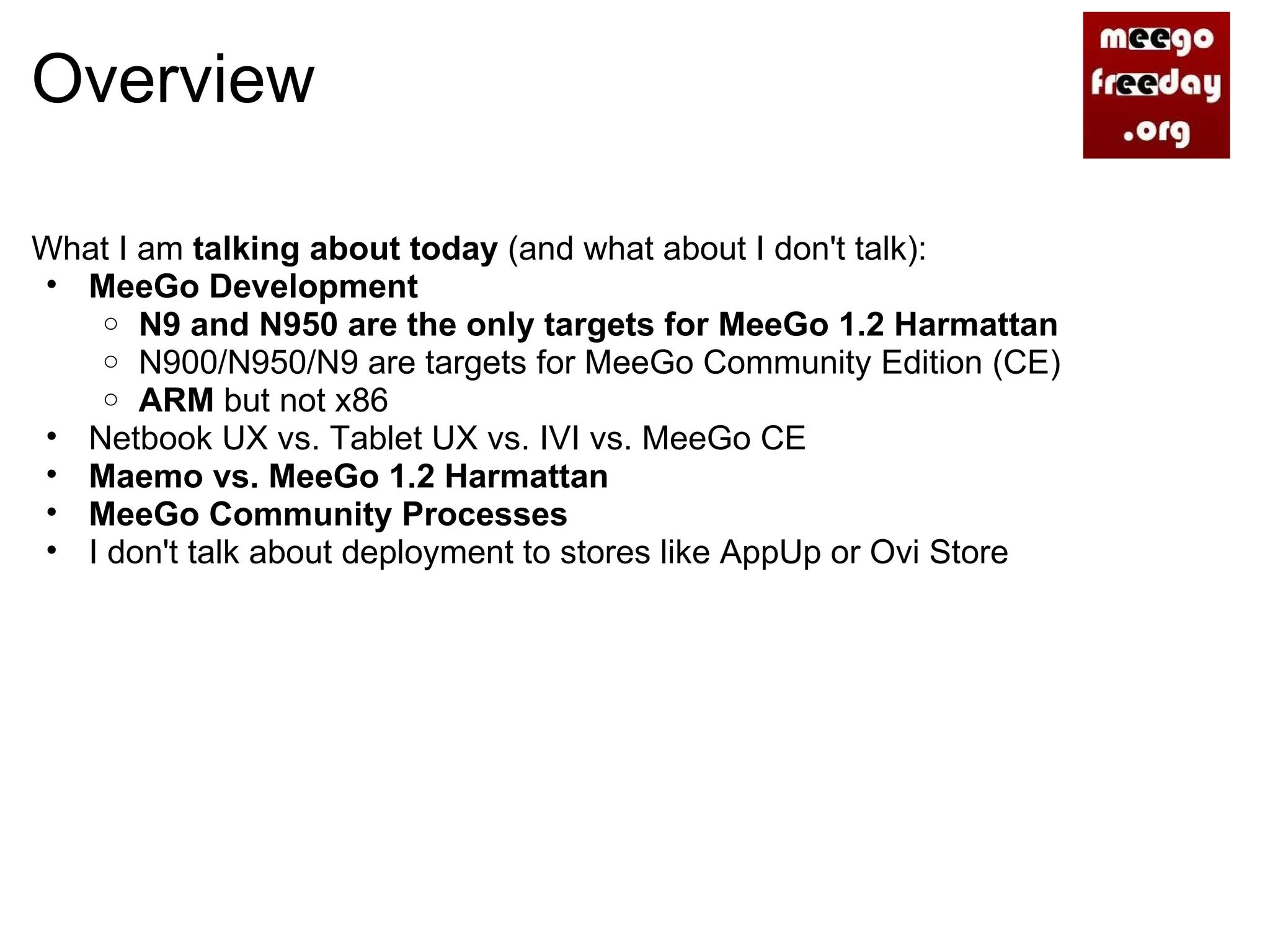 MeeGo 1.2 Harmattan - Development & Community Processes | PPT