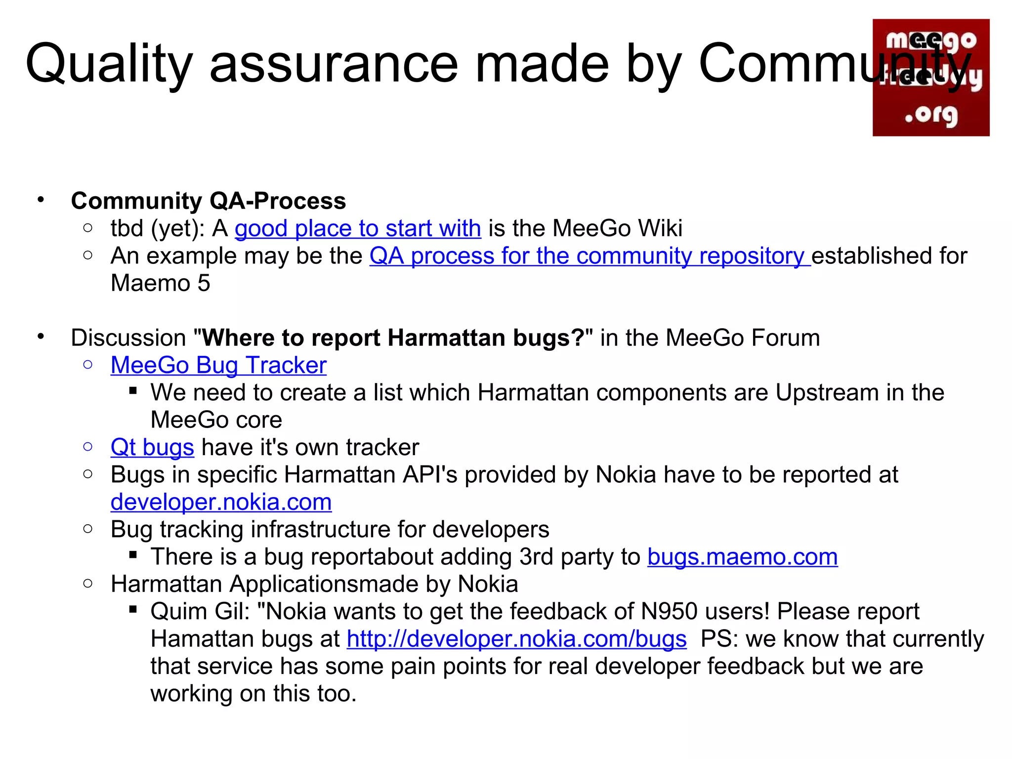 MeeGo 1.2 Harmattan - Development & Community Processes | PPT